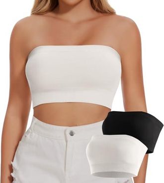 Joyshaper Soutien-gorge bandeau sans coutures pour femme - Sans bretelles - Sans armatures - Push Up - Épaules dénudées, Noir/blanc, XL