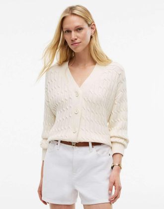 Tommy Hilfiger Gilet oversize en maille torsad&eacute;e &agrave; col V - Beige-Jaune