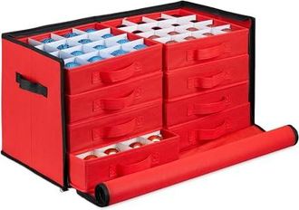 Relaxdays Weihnachtskugel Aufbewahrungsbox, 128 F&auml;cher, HxBxT: 30,5 x 62 x 30,5 cm, Christbaumkugel Box, rot/schwarz