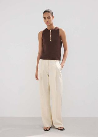 Mango Top maille avec d&eacute;tail de perles marron - Femme - XS - MANGO