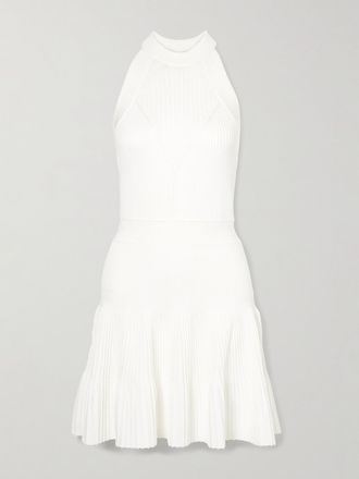 Balmain Minikleid Aus Geripptem Pointelle-strick - Weiß