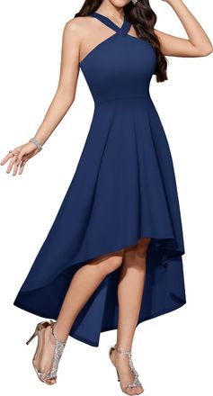 Dresstells Damen Cocktailkleid Formaler Halfter Hochtief Kleider Hochzeit Gast Abend Party Graduierung Kleid Navy XL