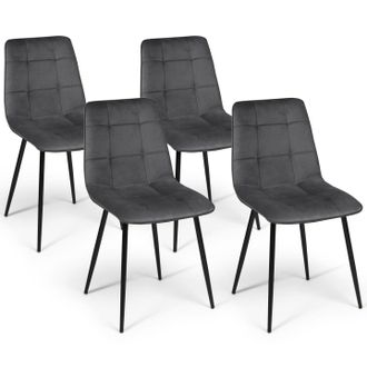 IDMarket Set Di 4 Sedie Da Pranzo Mila In Velluto Grigio Scuro