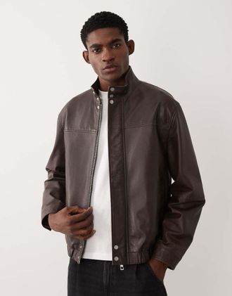 Asos Oversize-Bomberjacke aus echtem Leder in Braun-Brown