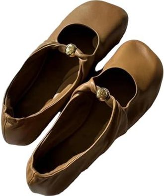 Generic JCVBN Chaussures plates tendance polyvalentes pour femme avec t&ecirc;te carr&eacute;e Mary Jane en cuir, marron, 37.5 EU