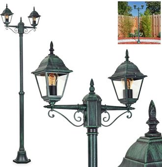 HOFSTEIN Au&szlig;enwegeleuchte Hongkong, Wegeleuchte aus Metall/Glas in Schwarz-Gr&uuml;n/Klar, Kandelaber in antikem Look, H&ouml;he max. 220 cm, Gartenbeleuchtung IP44, 2 x