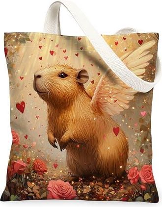 Generic Joli sac fourre-tout en toile Capybara pour faire du shopping 33 x 38,1 cm, sac &agrave; bandouli&egrave;re r&eacute;utilisable pour femme, peinture animale, d&eacute;coration ca