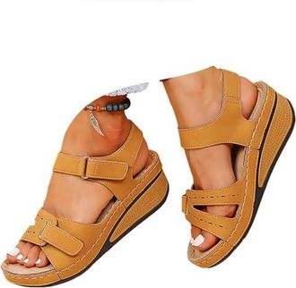 Generic Sandales espadrilles compens&eacute;es pour femme avec bride arri&egrave;re et sangle de cheville - Chaussures larges avec soutien de la vo&ucirc;te plantaire - Plateform