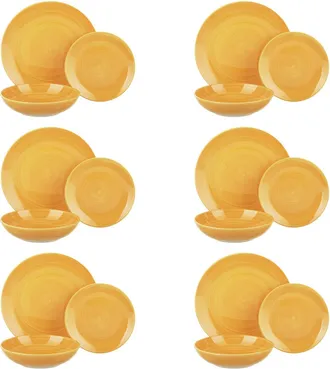 KASANOVA Tafelservice mit 18 bunten gelben Steingut-Tellern