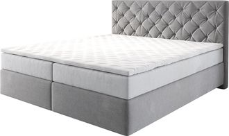 DELIFE Boxspringbett Dream-Great Mikrofaser Grau 180x200 cm mit TFK Matratze und Visco Topper