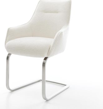 DELIFE Freischwinger Alja-Flex mit Armlehnen Boucl&eacute; Soft Beige Freischwinger flach Edelstahl Taschenfederkern, Esszimmerst&uuml;hle