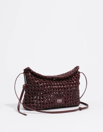 Bimba & Lola petit sac bandouli&egrave;re tress&eacute; en cuir bordeaux-Rouge