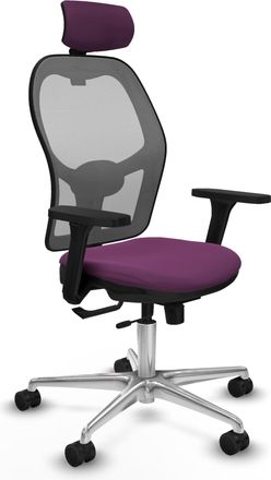 Piqueras y Crespo Ergonomischer Stuhl f&uuml;r die Arbeit zu Hause, mit 3D-Armen, h&ouml;henverstellbare Lendenwirbelst&uuml;tze und h&ouml;henverstellbares Kopfteil, Grau/Violett