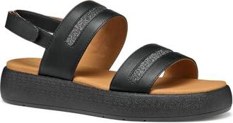 Geox Femme D CAMALEI C Sandale Plate, Black, 35 EU