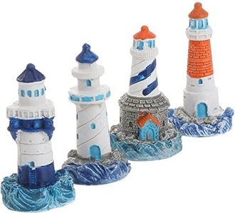 Pretyzoom Ornements De Phare M&eacute;diterran&eacute;ens 4 Pi&egrave;ces Miniatures pour D&eacute;coration Maison Jardin Bricolage Figurines Phare Accessoires DAm&eacute;nagement Paysager DIY