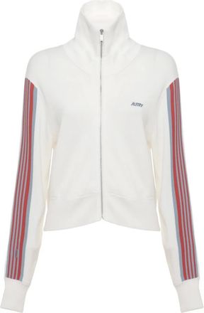 Autry Femme, Sweatshirts et sweats &agrave; capuche, Blanc, Taille: 42 FR SweaT-shirt zipp&eacute; avec d&eacute;tails ray&eacute;s
