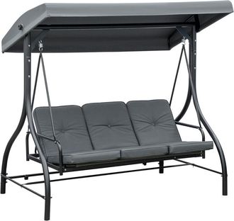 OUTSUNNY Balancelle de jardin 3 places convertible matelas fourni gris m&eacute;tal noir