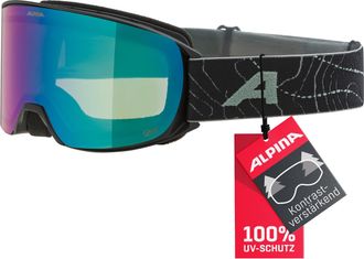 Alpina NAKISKA Q-LITE - verspiegelte, kontrastverst&auml;rkende OTG Skibrille mit 100% UV-Schutz f&uuml;r Erwachsene - black-williow-green matt - one size
