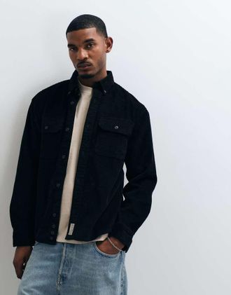 Abercrombie & Fitch Oversized-Cord-Hemdjacke in Schwarz