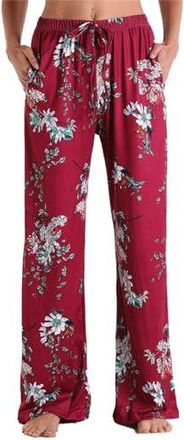 Generic Bas de Pyjama Femme Long Pantalon de Pyjama à Carreaux Pantalon de Nuit Confortable Pantalon de Loisirs avec Taille élastique Ample Pas Cher Nightwear