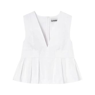 Ganni Femme, Blouses et Chemises, Blanc, Taille: 38 FR Blouse P&eacute;plum en Popeline de Coton