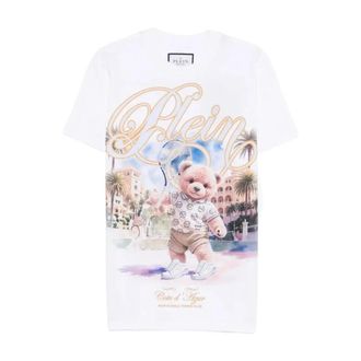 Philipp Plein Teddyb&auml;r Tennis Print T-Shirt - - Tops - Herren - Wei&szlig; - L