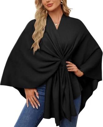 Generic Poncho &Eacute;l&eacute;gant Dayyearn pour Femme, Ch&acirc;le Doux Ouvert sur Le Devant, Cape en Tricot Crois&eacute; sur Le Devant(Noir)