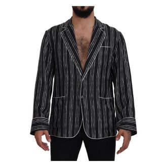 Dolce & Gabbana Blau Gestreiftes Seidenpyjama Hemd Jacke - - Jackets - Herren - Blau - S