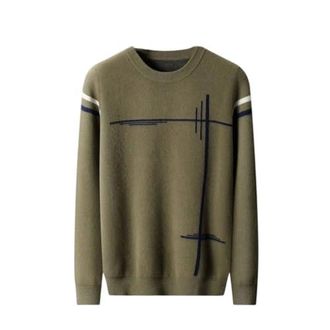 Generic Pull tricoté en laine unie pour homme - Col rond - Couleurs contrastées - Pull décontracté pour lautomne et lhiver, EN8, 3XL