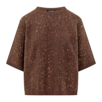 Fabiana Filippi Pullover mit Rundhalsausschnitt und kurzen &Auml;rmeln - - Knitwear - Damen - Braun - S