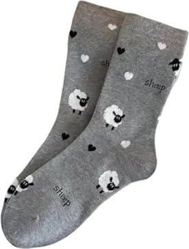 Generico Chaussettes mi-mollet avec imprim&eacute; moutons cartoon, style cor&eacute;en pour femme, Gray 4 paires, Taille Unique