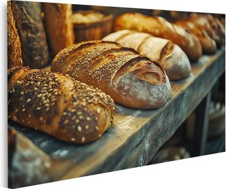 Islandburner Bild auf Leinwand Frisches Brot auf rustikalem Holztisch in gemütlicher Bäckerei Bilder Wandbilder Poster