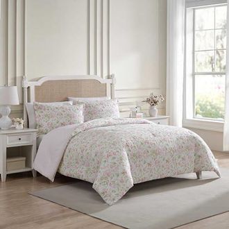 Laura Ashley Parure de lit luxueusement Douce avec taies doreiller Assorties et Sac fourre-Tout Bonus, décoration dintérieur décontractée (Morning Gloria Rose, Gra