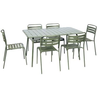 Sweeek Sweeek - Ensemble table et chaises de jardin 6 places - Table pliante en acier - Traitement antirouille - Dimensions 141,2 x 80 x 72,5 cm
