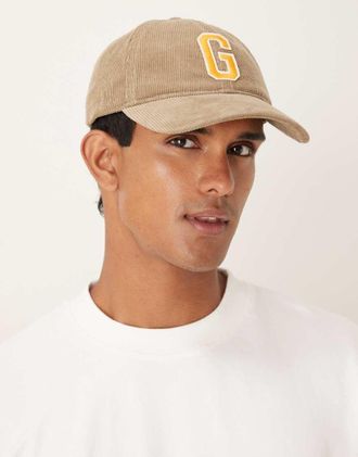GANT Baseball-Kappe in Beige aus Cord mit G-Aufn&auml;her-Neutral