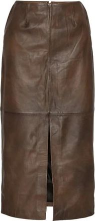 Rotate Rotate Birger Christensen, Femme, Jupes, Brun, Taille: 42 FR Jupe crayon midi en cuir