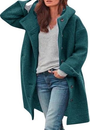 Generic Trench-coat pour femmes 2025 - Style décontracté et tendance - Couleur unie - En laine - Veste ample et confortable avec poches, bleu marine, 3XL