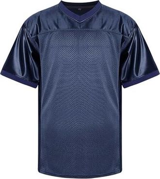 Generic T-shirt de sport pour homme - Maillot de football vierge à manches courtes - En coton - Style hip-hop - Coupe ample - Hauts athlétiques, bleu, L