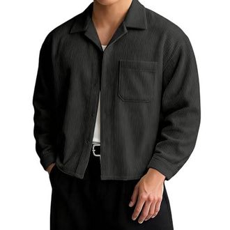 Generic Chemises en velours c&ocirc;tel&eacute; pour homme, chemises d&eacute;contract&eacute;es boutonn&eacute;es, col rabattable, veste &agrave; manches longues avec poche, style d&eacute;contract&eacute;, uni, 