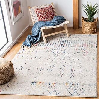 Safavieh Boho Chic TUL229 Tapis dintérieur tissé rectangulaire Collection Tulum Ivoire/Bleu 160 x 229 cm pour Salon, Chambre à Coucher ou Tout Espace intérieur