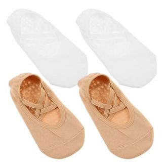 FOMIYES Lot de 2 Paires de Chaussettes de Yoga pour Femmes avec Sangles Antid&eacute;rapantes en Gel Taille Unique Couleurs Beige et Blanc pour Pilates et Danse Pied