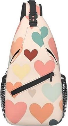 Generic Sacoche Tactique Amour du coeur color&eacute; Polyester Sling Sac &agrave; Bandouli&egrave;re Casual Sac Poitrine pour Camping Voyage Homme
