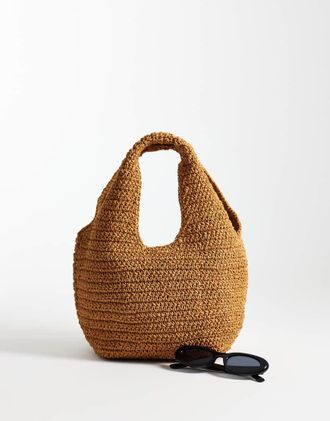 & Other Stories Kleine Shopper-Tragetasche aus reinem Papierstroh in Braun-Orange