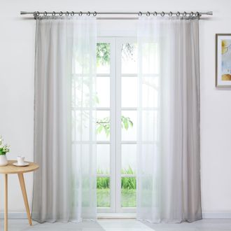 Joyswahl Gardine Voile Vorhang mit Farbverlauf Design &raquo;Agnes&laquo; Dekoschal Fenster Schal BxH 140x245cm Braun mit Kr&auml;uselband 2er Pack