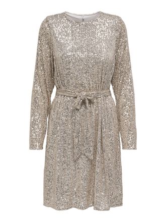 Only Damen ONLANA L/S Belt Dress JRS Kleid, Pumice Stone/Detail:Pumioce Stone Sequins, Small