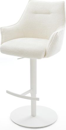 DELIFE Barstuhl Alja-Flex Boucl&eacute; Soft Beige Drehfu&szlig; h&ouml;henverstellbar Metall Wei&szlig; Taschenfederkern, Barst&uuml;hle