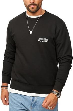 Jack & Jones Sweat-shirt &agrave; col rond pour homme avec manches longues - Sweat-pull pour hommes en coupe r&eacute;guli&egrave;re, Noir, XXL