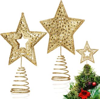 Valiclud 2 St&uuml;cke Weihnachtsbaumspitze Metall Christbaumspitze Gold Glitzer Baumspitze Weihnachtsbaum Stern Weihnachtsstern Baumschmuck Spitze Weihnachten Fens