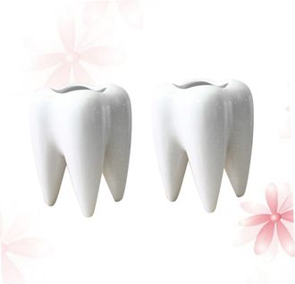 BESPORTBLE Keramik Blumentopf Z&auml;hne 2 St&uuml;ck Sukkulententopf Wei&szlig; Klein Schreibtisch Dekoration Stifthalter Mehrzweckbeh&auml;lter F&uuml;r B&uuml;ro Und Zuhause