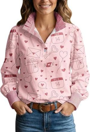 Generic 2026 Chemise Femme Chic Et &Eacute;l&eacute;gant Saint-Valentin Tee Shirt D&eacute;contract&eacute; Manches Longues Haut Col V Boutonn&eacute; Blouse Couleur Unie Chemisier Confortable 